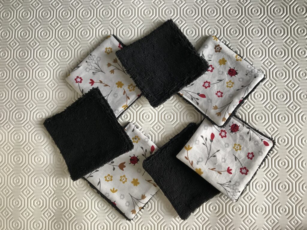 Lot de 7 Lingettes démaquillantes lavables bi matière bambou noir et ...